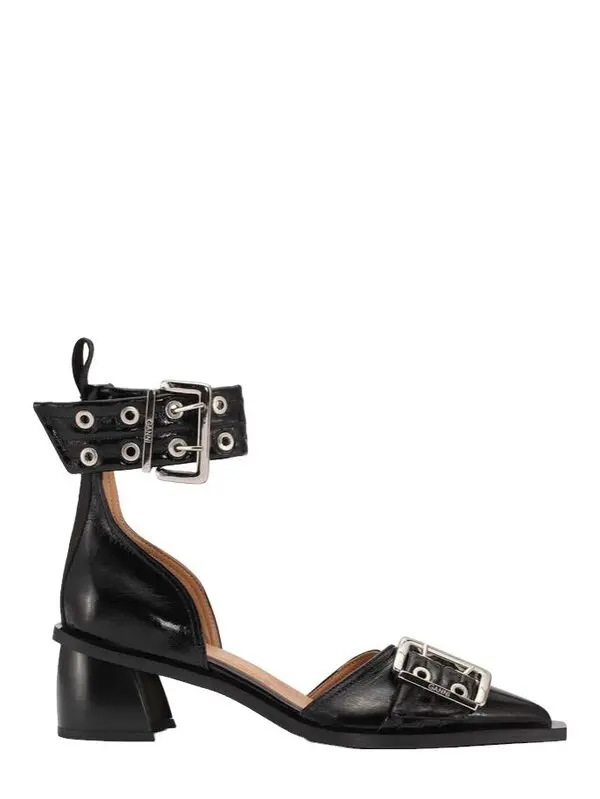 GANNI Buckled Open Cut Pumps With Silver Tone Buckles - Black