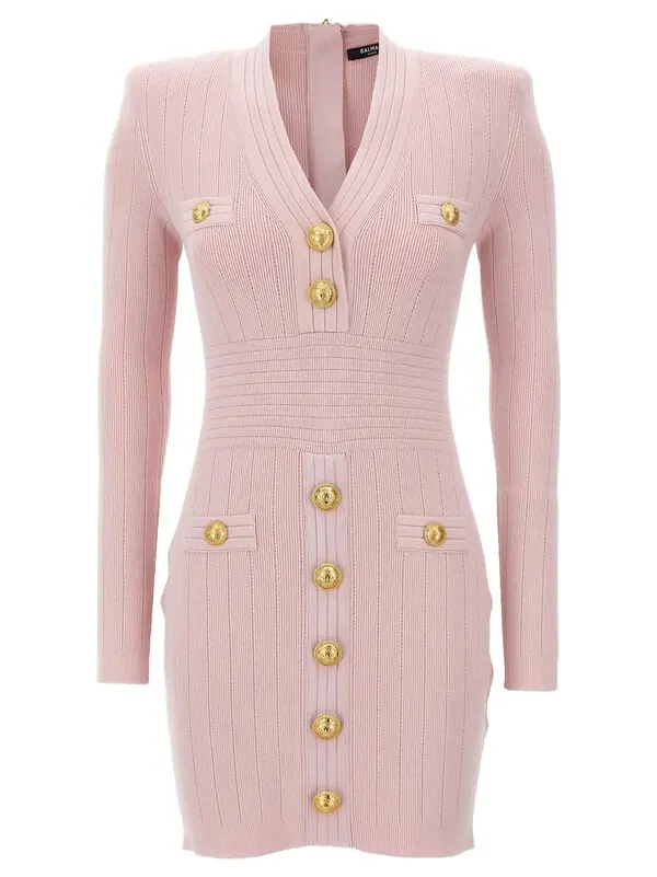 Balmain Logo Button Long-sleeved Mini Dress - Light Pink