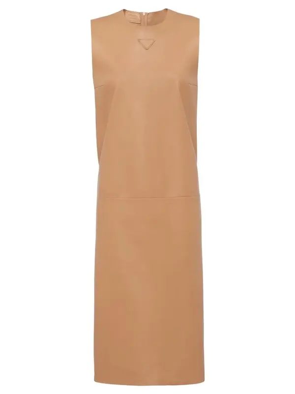 Prada Crewneck Sleeveless Leather Dress - Neutral Color