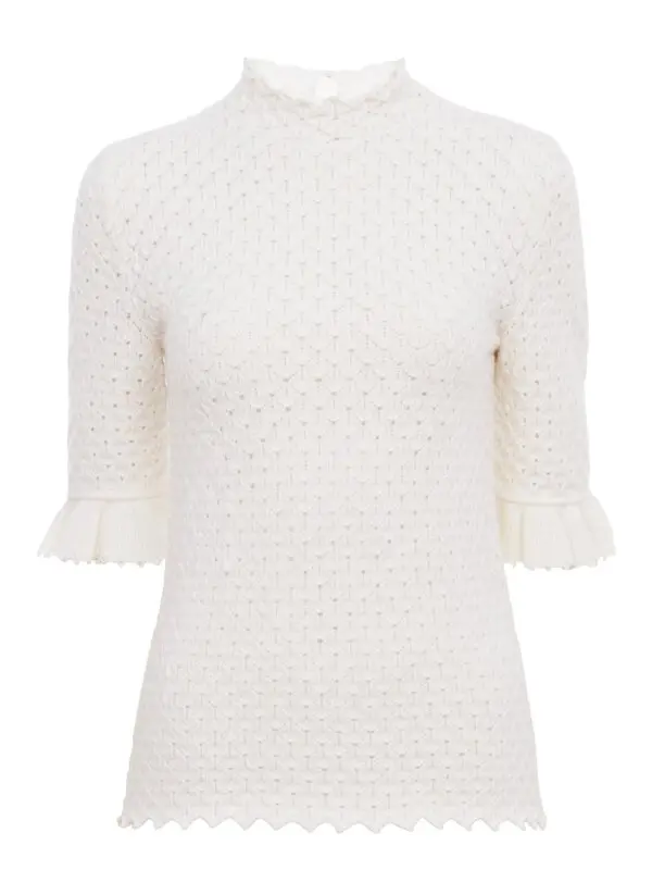 Chloé Short-sleeved Sweater With Mock Neck And Button Detailing - Milky White