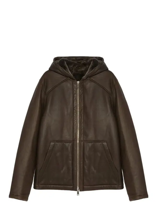 YVES SALOMON Hooded Zip-up Coat With Fur Lining - Coffee Brown