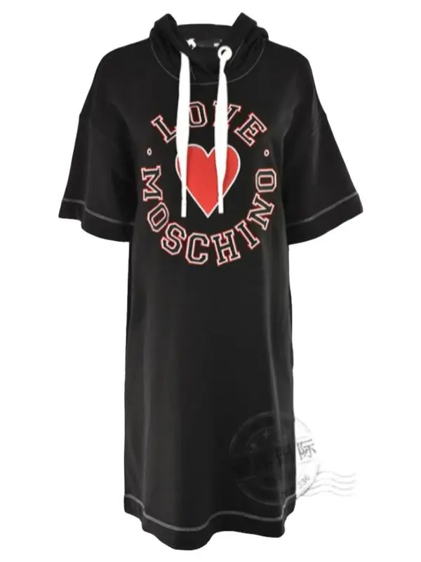 Moschino Letter Print Hooded Dress - Black