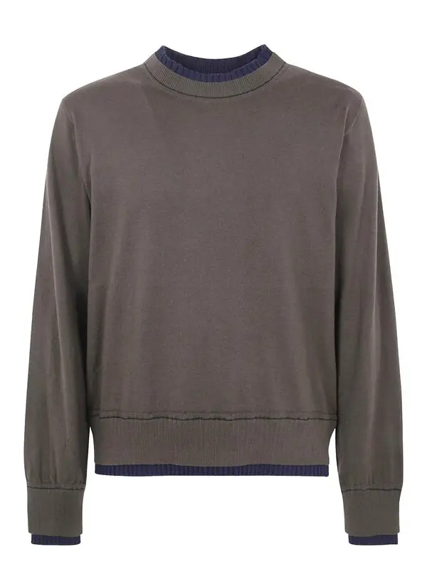 Sacai Crew Neck Long Sleeve Sweater - Khaki Navy Blue