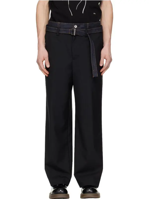 Sacai Belted Straight-leg Trousers - Black/indigo