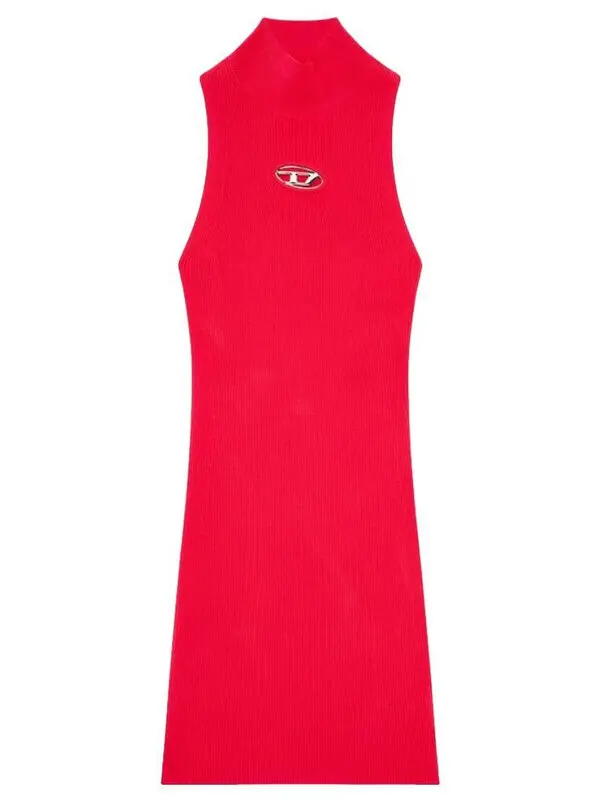 DIESEL® M-monervax Mock Neck Ribbed Dress - Red