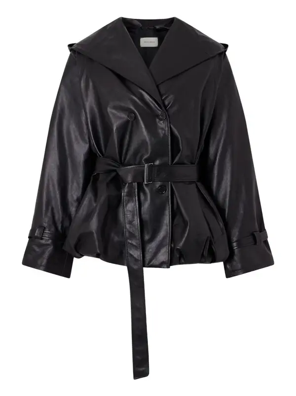 Magda Butrym Leather Hooded Belted Jacket - Black