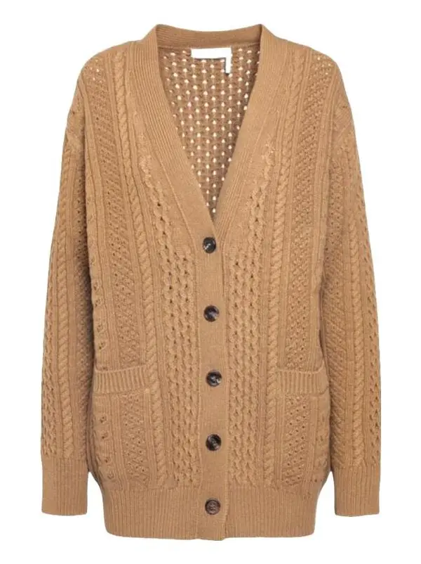 Chloé Cable-knit Pointelle Cardigan - Nude