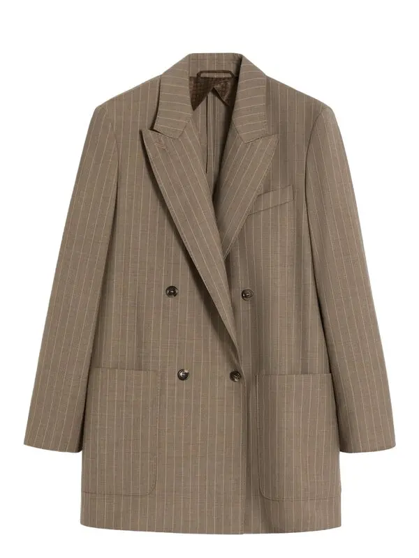 Max Mara Double Breasted Pinstripe Oversized Blazer - Hazelnut