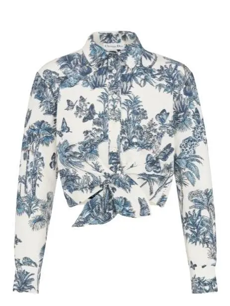 Dior Cropped Tied Blouse With Printed Design - Gray