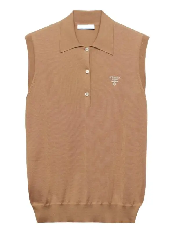 Prada Sleeveless Knitted Polo Shirt - Camel Brown