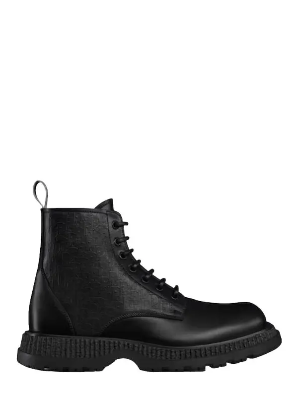 Dior Oblique Printed Leather Lace-up Boots - Black