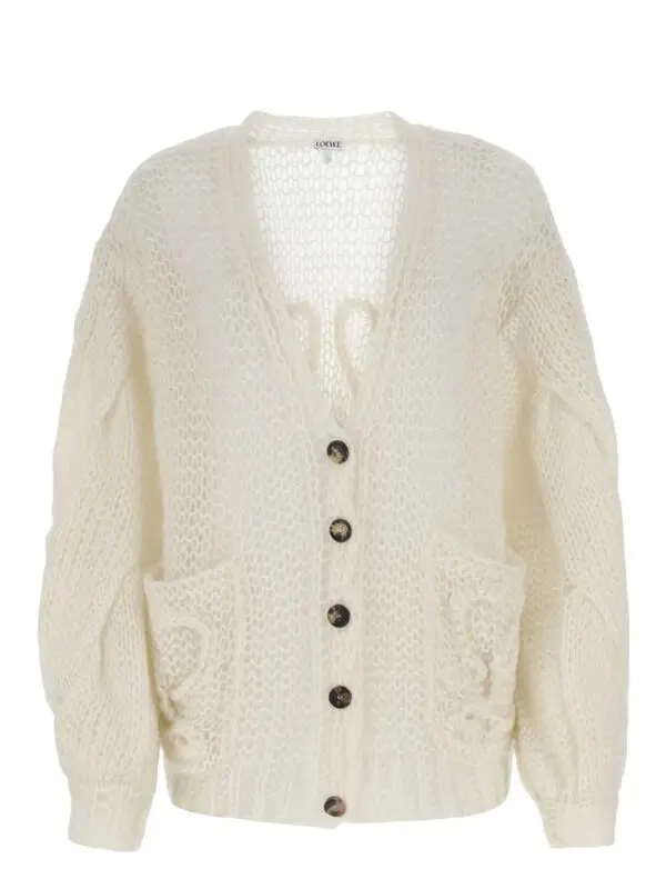 Loewe Logo Cable Knitted Cardigan - White