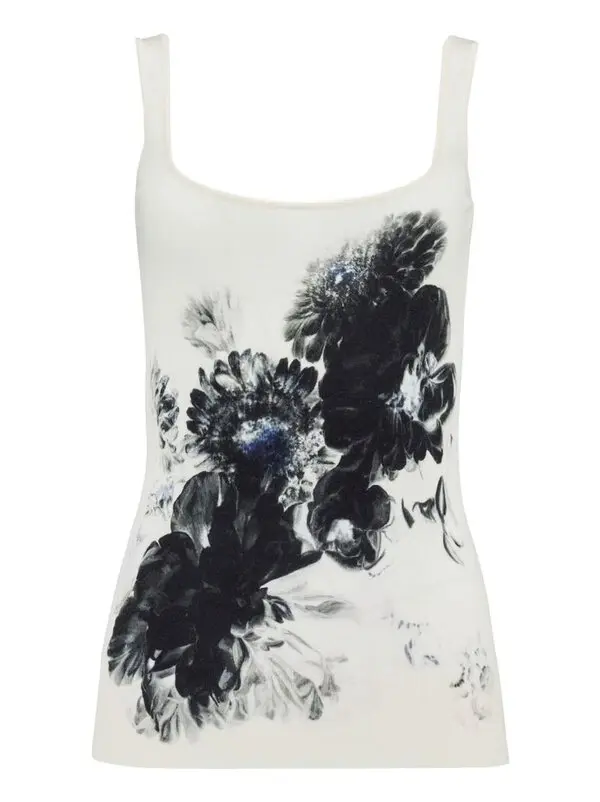 Alexander McQueen Floral Print Square Neck Tank Top - White
