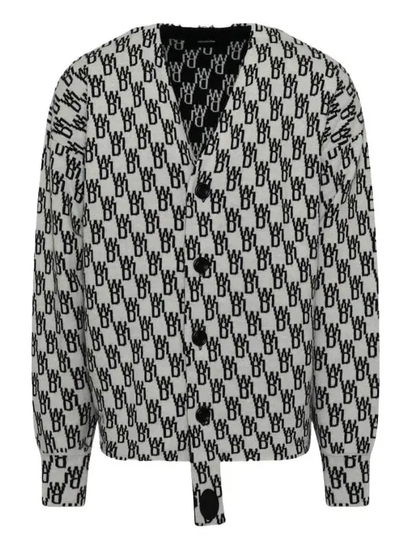 We11Done Monogram Jacquard Knit Cardigan - Gray