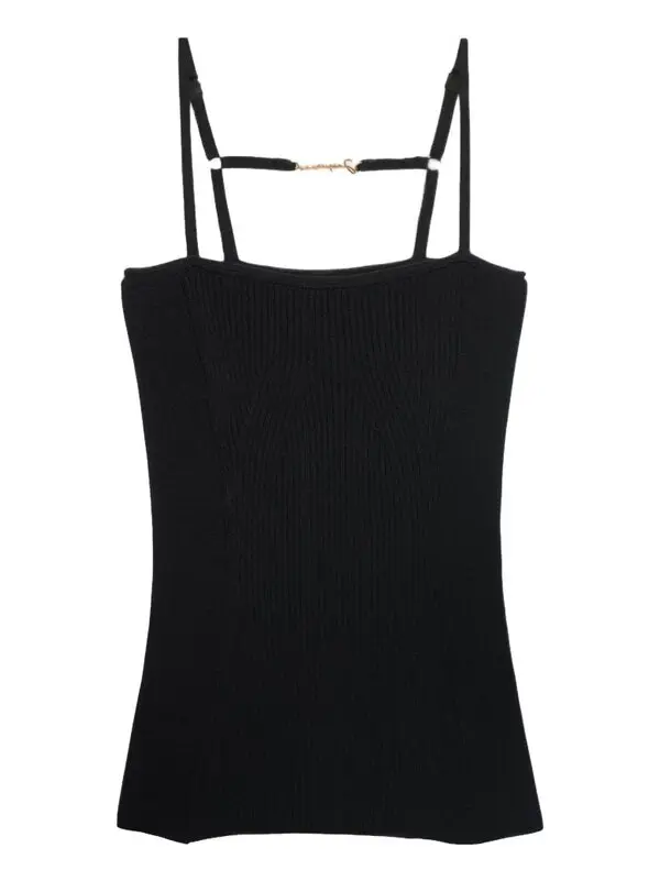 Jacquemus Ribbed Knit Singlet Top With Pendant Detail - Black