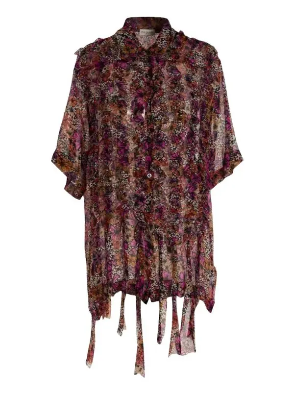 Dries Van Noten Short Sleeve Floral Tassel Shirt - Brown