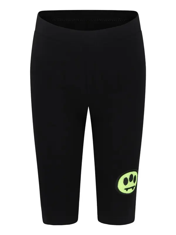 BARROW Elasticated Waistband Jersey Shorts With Embroidered Smiley Face - Black
