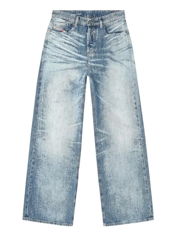 DIESEL® Logo Patch Wide Leg Jeans - Light Blue