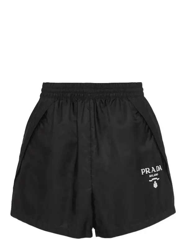 Prada Re-nylon Shorts With Embroidered Logo - Black