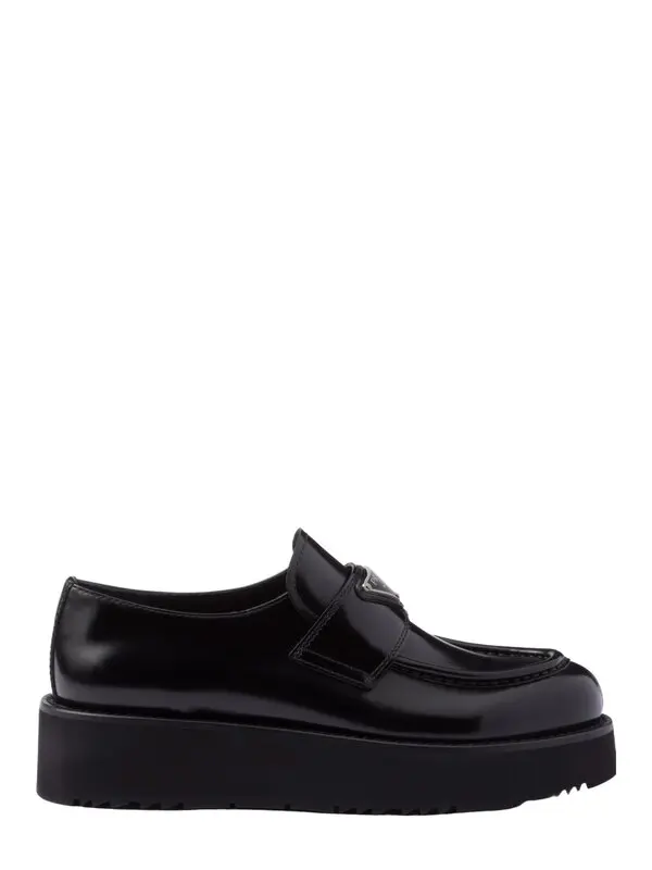 Prada Triangle Logo Platform Loafers - Black