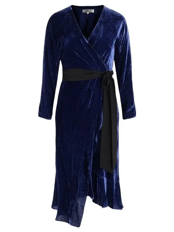 Diane Von Furstenberg V-neck Belted Long Sleeve Dress - Black