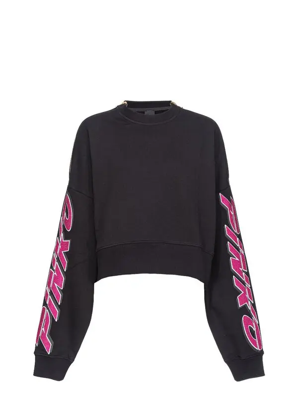 Pinko Rhinestone Embellished Cropped Sweatshirt - Black