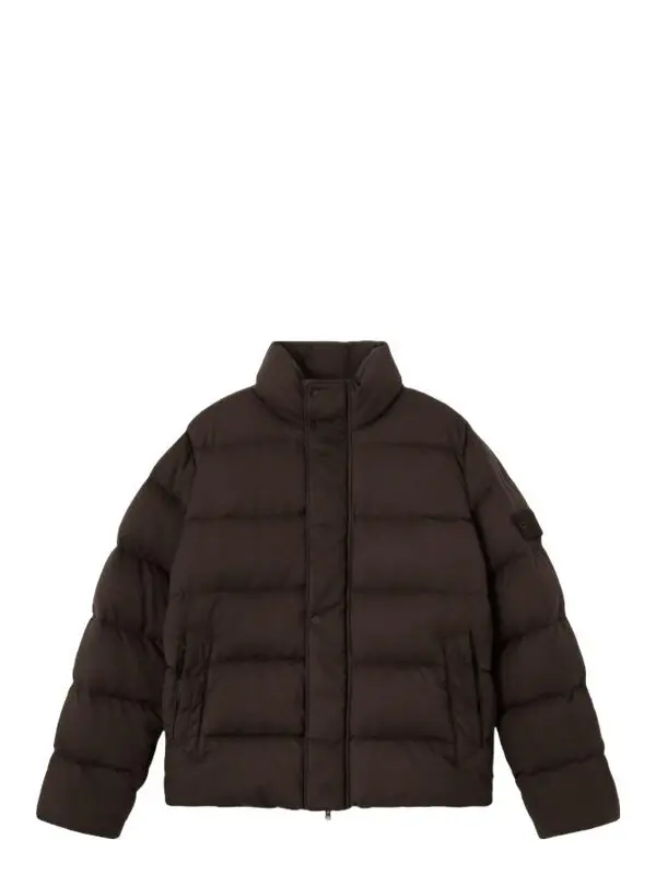 Stone Island Padded Down Jacket With Stand Collar And Logo Badge - Dark Brown