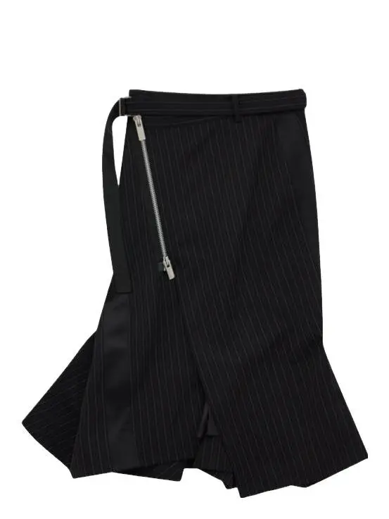 Sacai Striped Asymmetric Skirt With Detachable Belt - Black