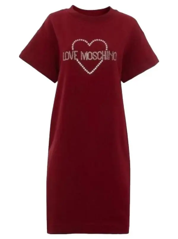 Moschino Rhinestone Heart T-shirt Dress - Red