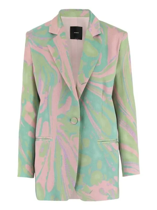 Pinko Abstract Print Satin Blazer - Green