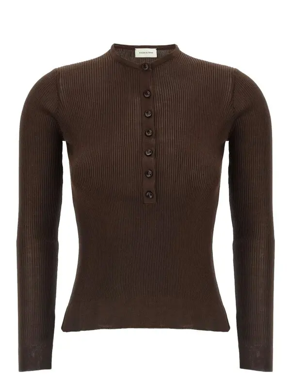 Magda Butrym Ribbed Henley Knit Sweater - Black