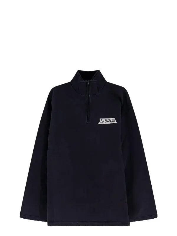 Balenciaga Quarter-zip Distressed Logo Sweater - Black