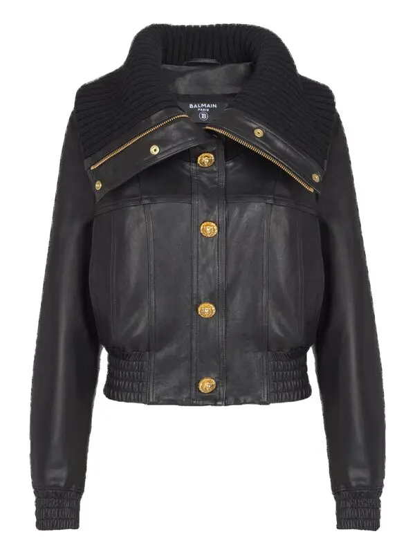 Balmain Quilted Collar Leather Jacket - Black