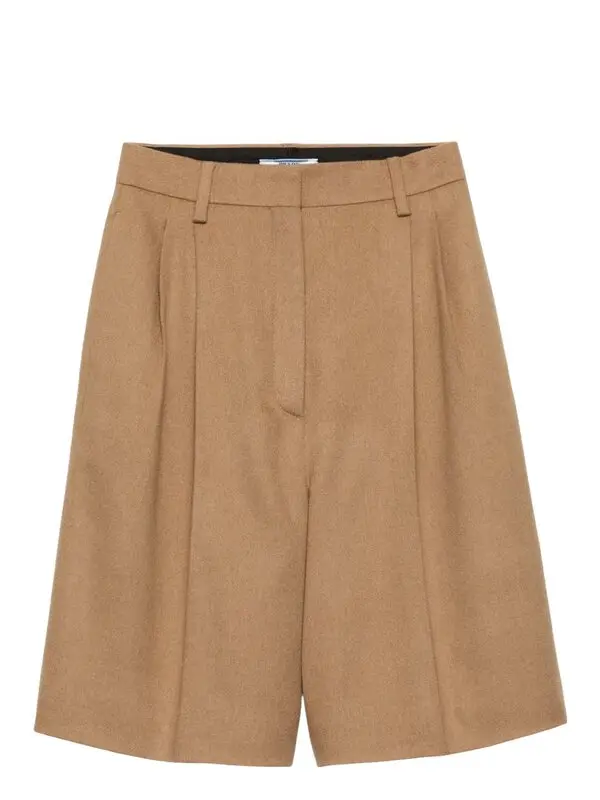 Prada Camel-hair Tailored Bermuda Shorts - Camel Brown