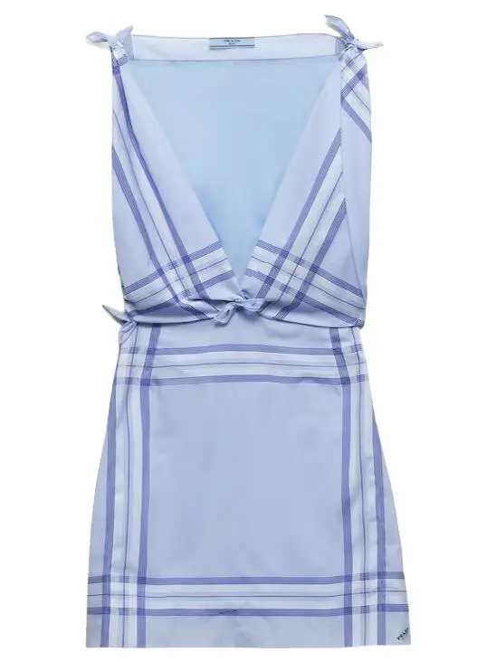 Prada Printed Cotton Mini Dress - Sky-blue