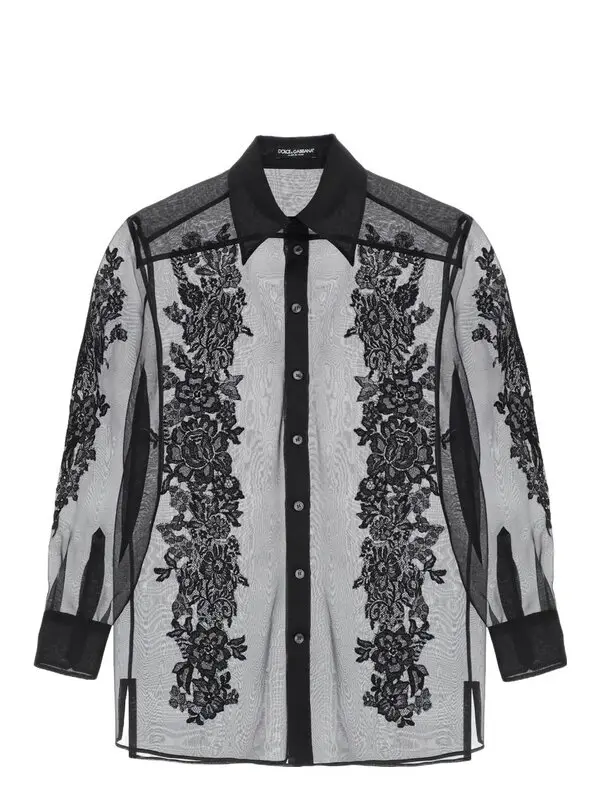 Dolce & Gabbana Lace Appliqué Long Sleeve Shirt - Gray