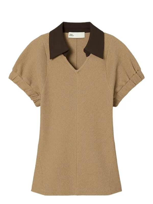 Tory Burch Cotton And Silk Puff Sleeve Polo - Boba Brown / Soba