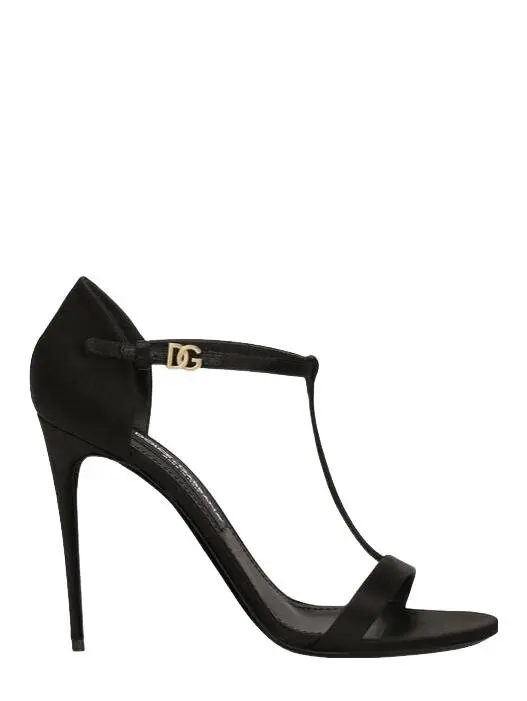 Dolce & Gabbana Logo Plaque Stiletto Sandals - Black