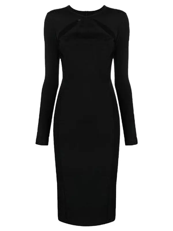 Pinko Long Sleeve Cut Out Midi Dress - Black