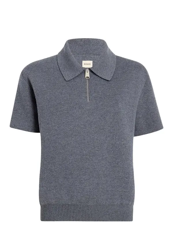 Khaite Guillaume Knitted Polo Top With Zipper Detail - Gray