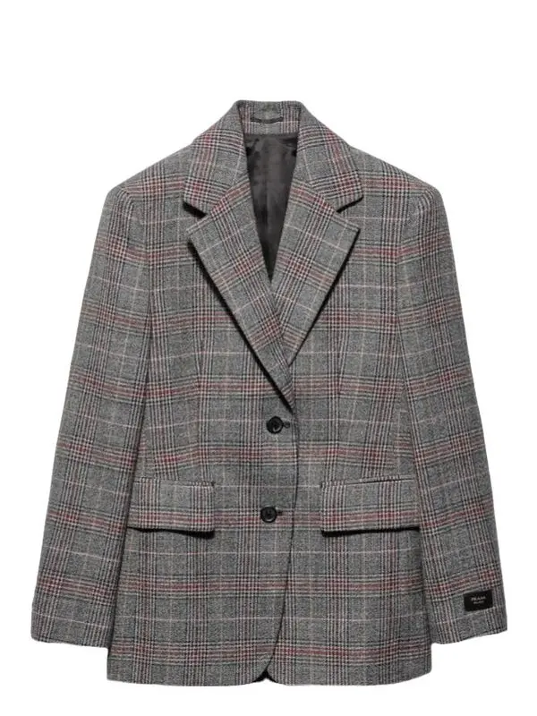 Prada Single-breasted Houndstooth Blazer - Ebony
