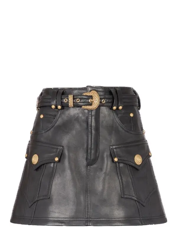 Balmain Leather A-line Skirt - Black