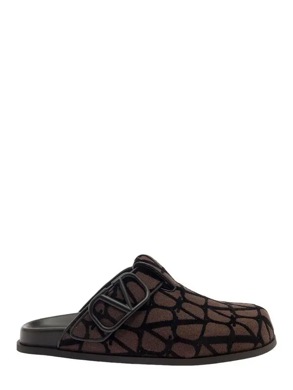 Valentino Garavani Toile Iconographe Vlogo Clogs - Black