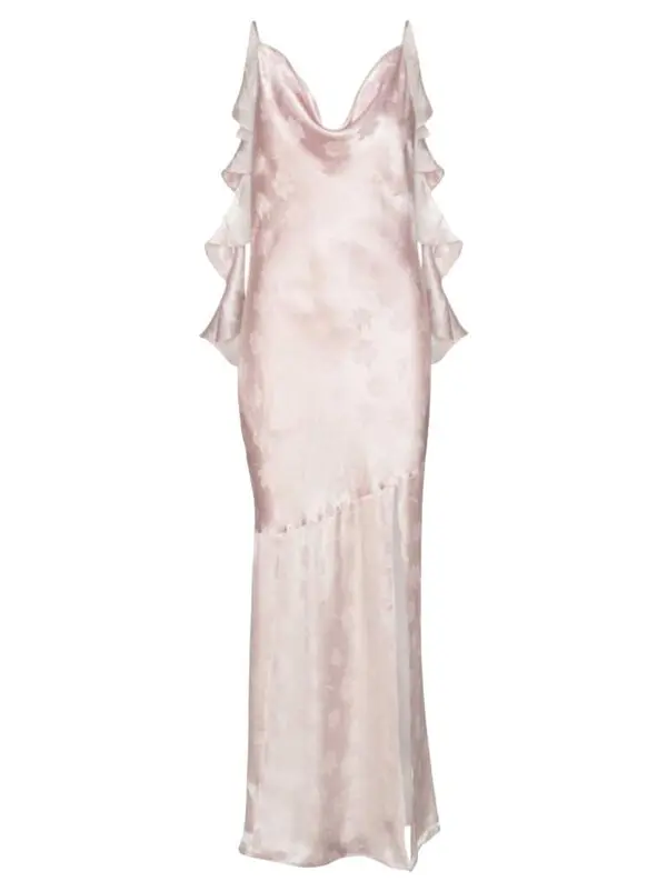 ROTATE BY BIRGER CHRISTENSEN Halter Neck Maxi Floral Jacquard Dress With Ruffled Details - No