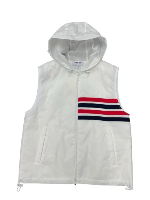 Thom Browne 4-bar Striped Zipped Hooded Gilet - White