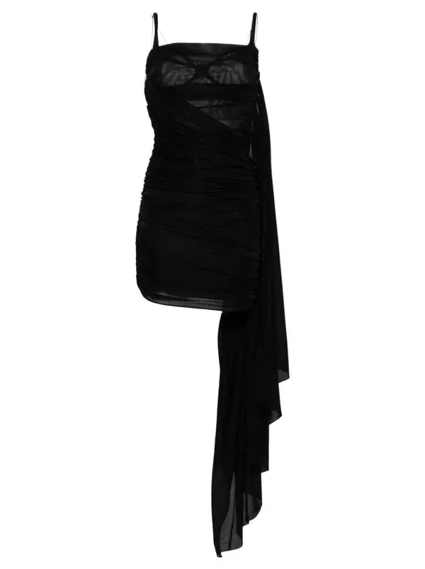 MUGLER Draped Asymmetrical Mini Dress - Black