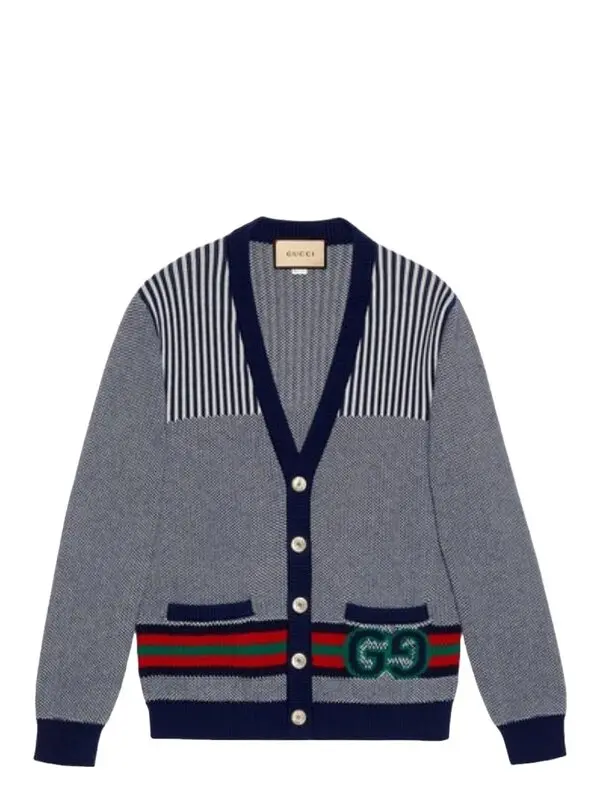 Gucci Logo Intarsia V-neck Cardigan - Gray