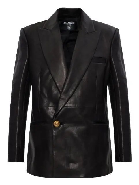 Balmain Single-breasted Leather Blazer - Black