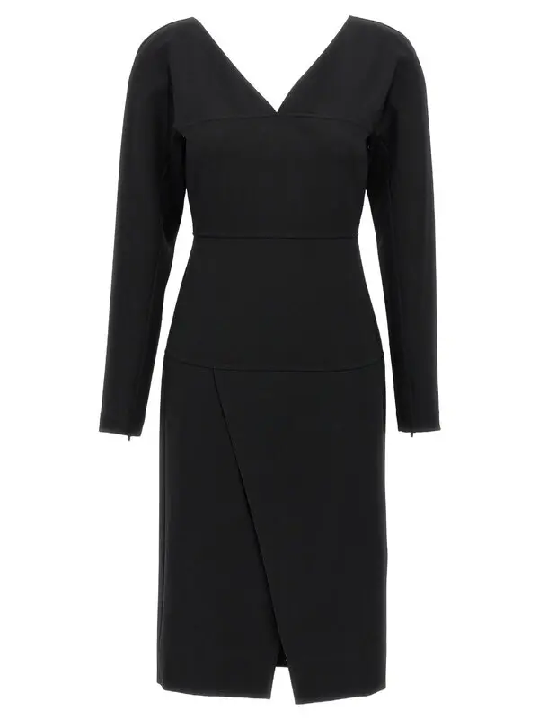 Fendi Techno V-neck Jersey Midi Dress - Black