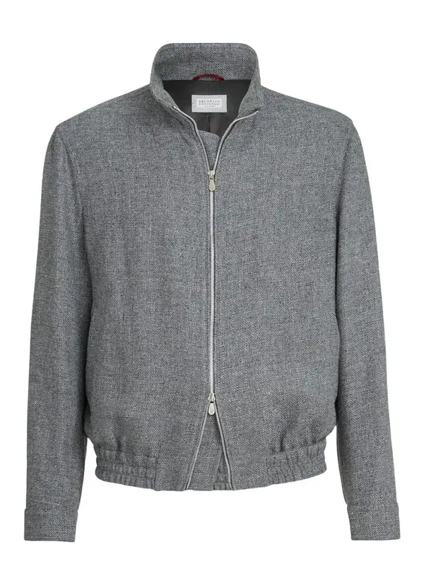 Brunello Cucinelli Stand Collar Hopsack Outerwear Jacket - Medium Grey